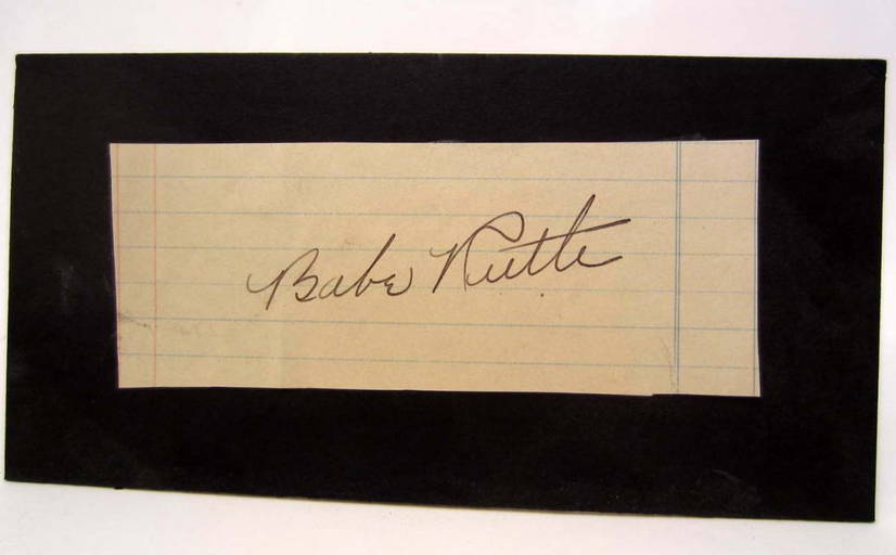 Babe Ruth Signature On Piece Of Paper Mounted To A