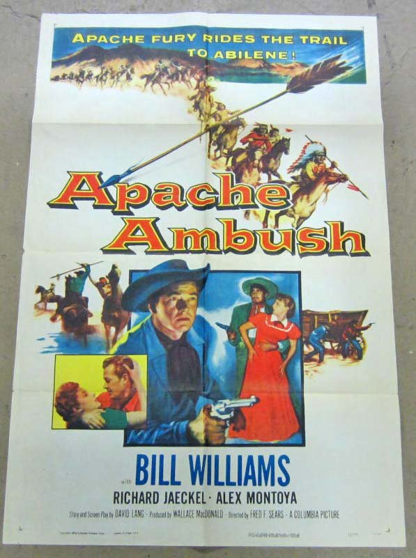 1955 Apache Ambush Movie Poster Starring Bill Williams