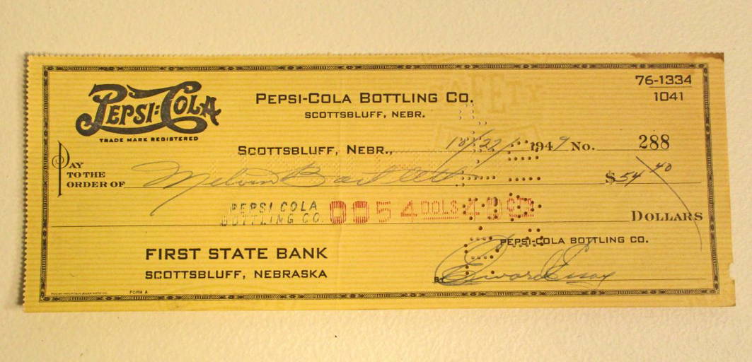 Rare Vintage Double Dot Pepsi Check From Scottsbluff Ne