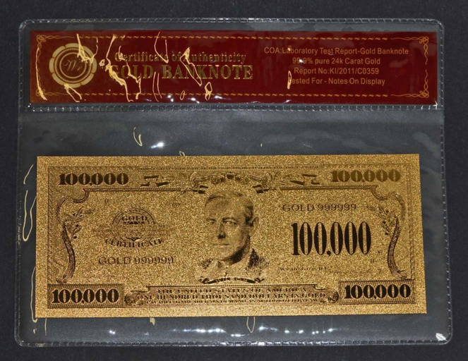 24k Gold Bank Note 100,000 Dollar Bill