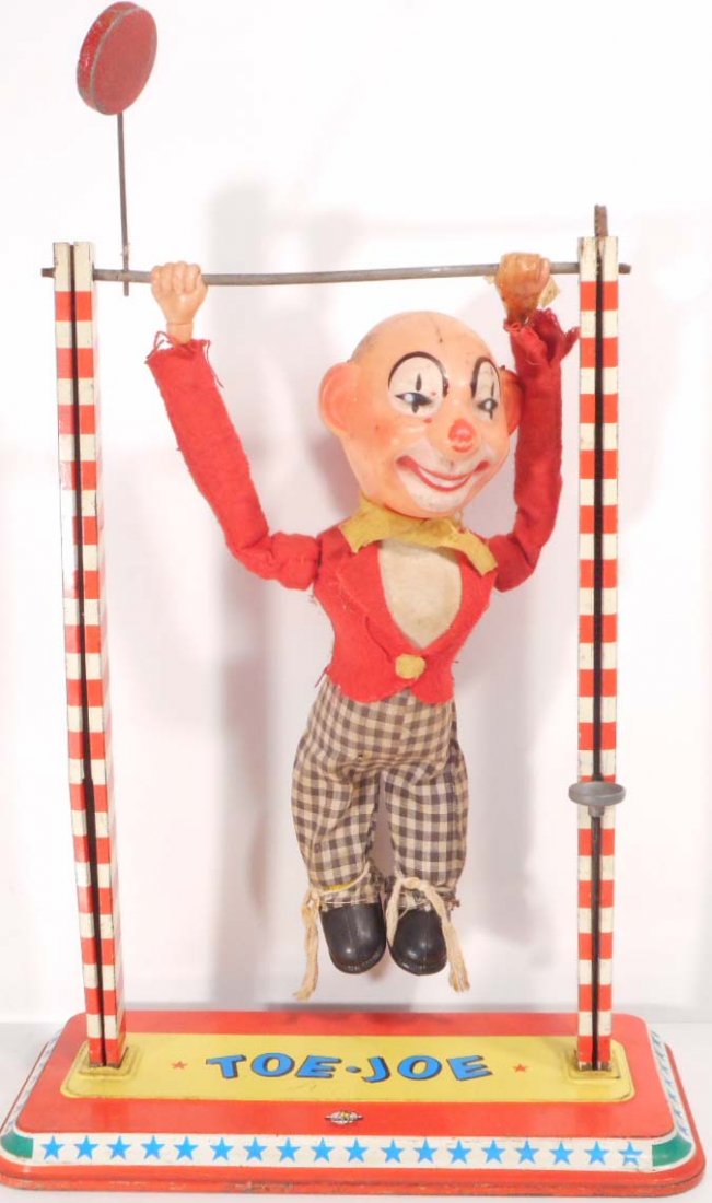 VINTAGE OHIO ART TIN LITHO TOE-JOE CLOWN ACROBAT TOY