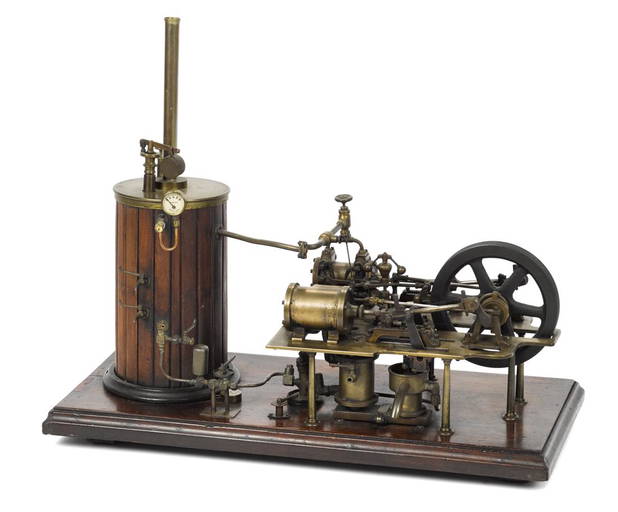 Bassett Lowke Double Cylinder Steam Engine, On A Wood