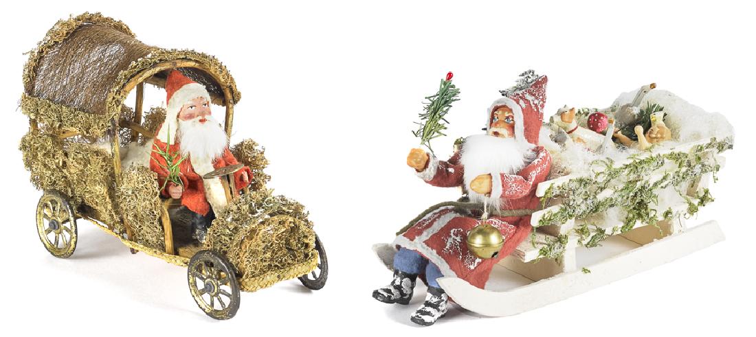 Painted composition Santa in a moss and loofah ca