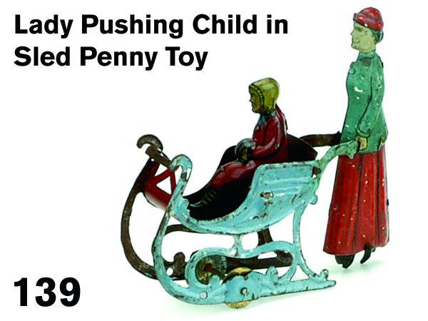 Lady Pushing Child In Sled Penny Toy