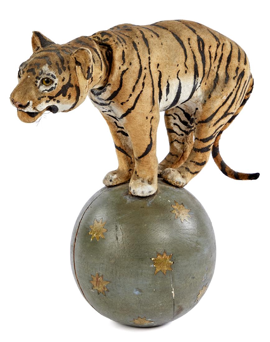 Roullet & Decamps Clockwork Tiger On Ball Nodder