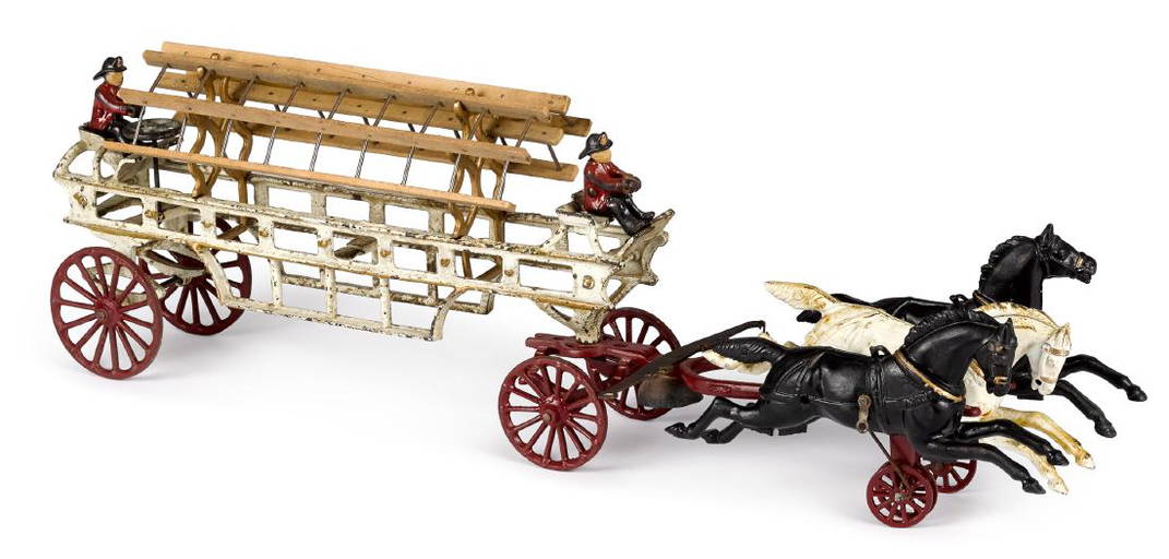 Cast Iron Horse Drawn Fire Ladder Wagon