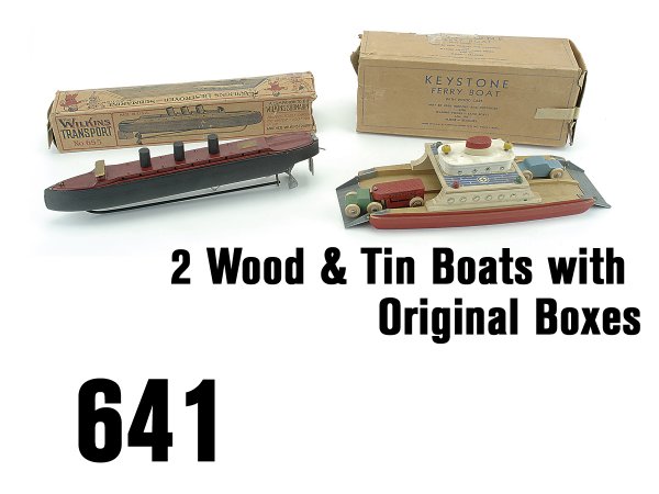 Lot: 2 Wood & Tin Boats With Original Boxes