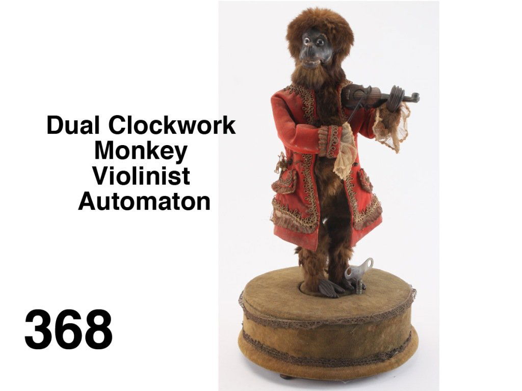 Dual Clockwork Monkey Violinist Automaton
