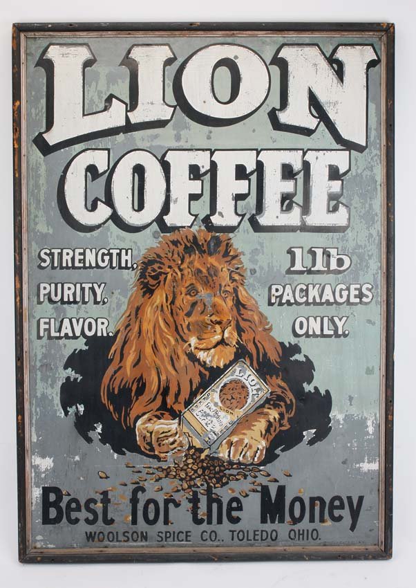 Lion Coffee Tin Sign