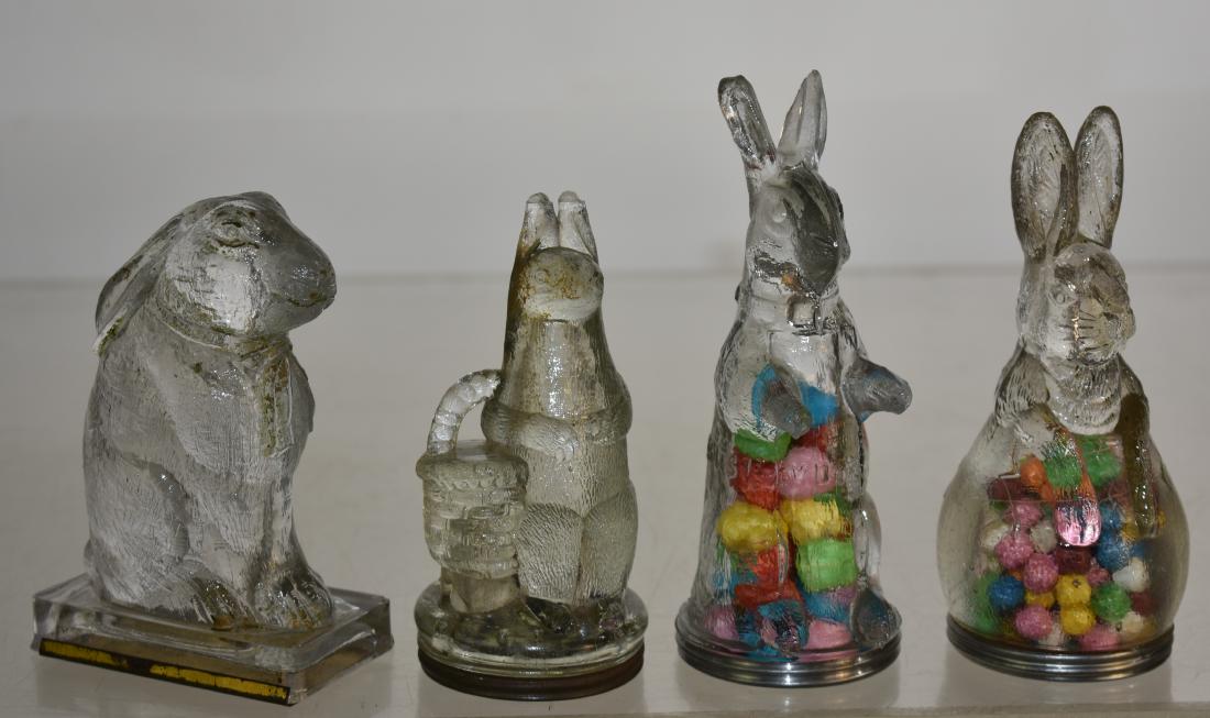 Four Vintage Glass Rabbit Candy Containers