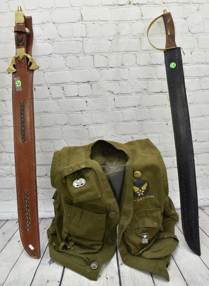 Two Practice Swords With Leather Sheaths And More