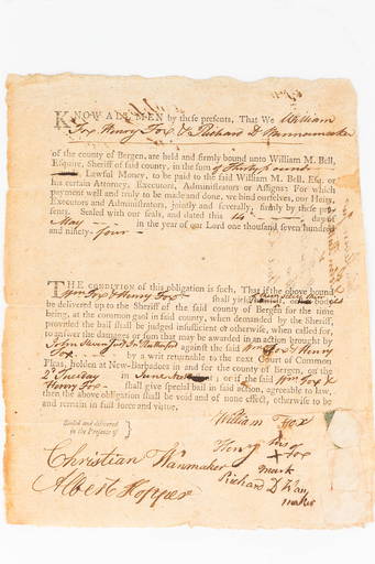 Colonial Era Bond Document, 1794