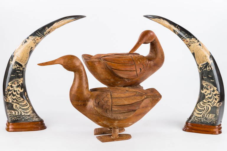 Carved Horns & Wooden Ducks