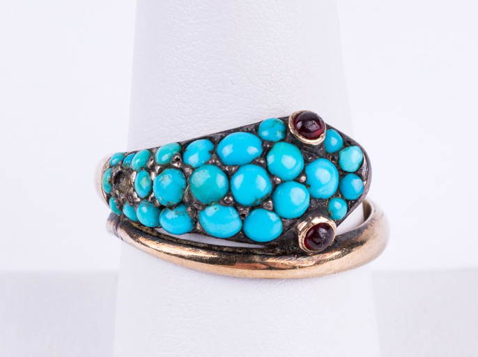 14 Karat Gold Victorian Turquoise Snake Ring
