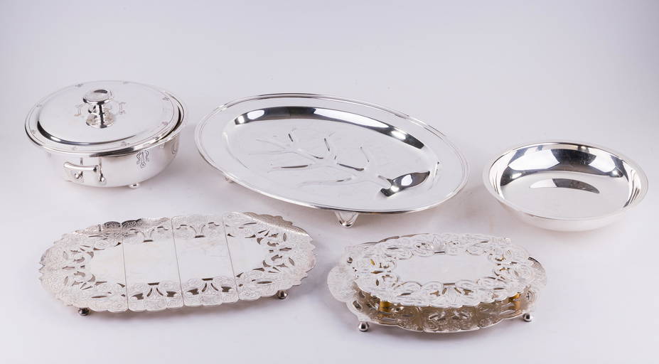 Fine Silver Plated Platter, Trivets, Bowls