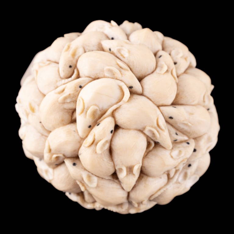 "1000 Rats" Antique Meiji Japanese Carved Ball Auction