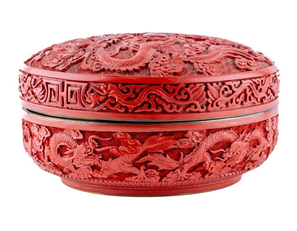 Chinese Cinnabar Dragon Box Auction