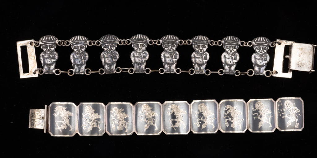 Sterling Siam Damascene & Coin Silver Bracelets Auction