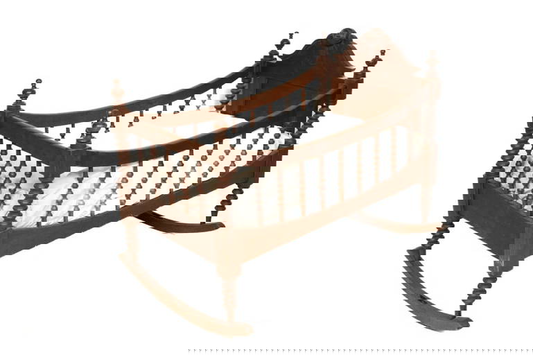 Victorian Walnut Spindle Rocking Cradle