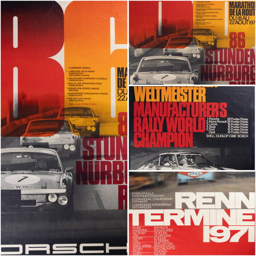 Vintage Porsche Rally & Racing Posters.