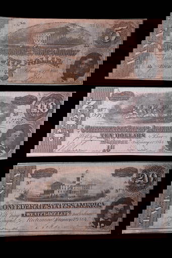 1864 Civil War Confederate Bank Notes / Currency