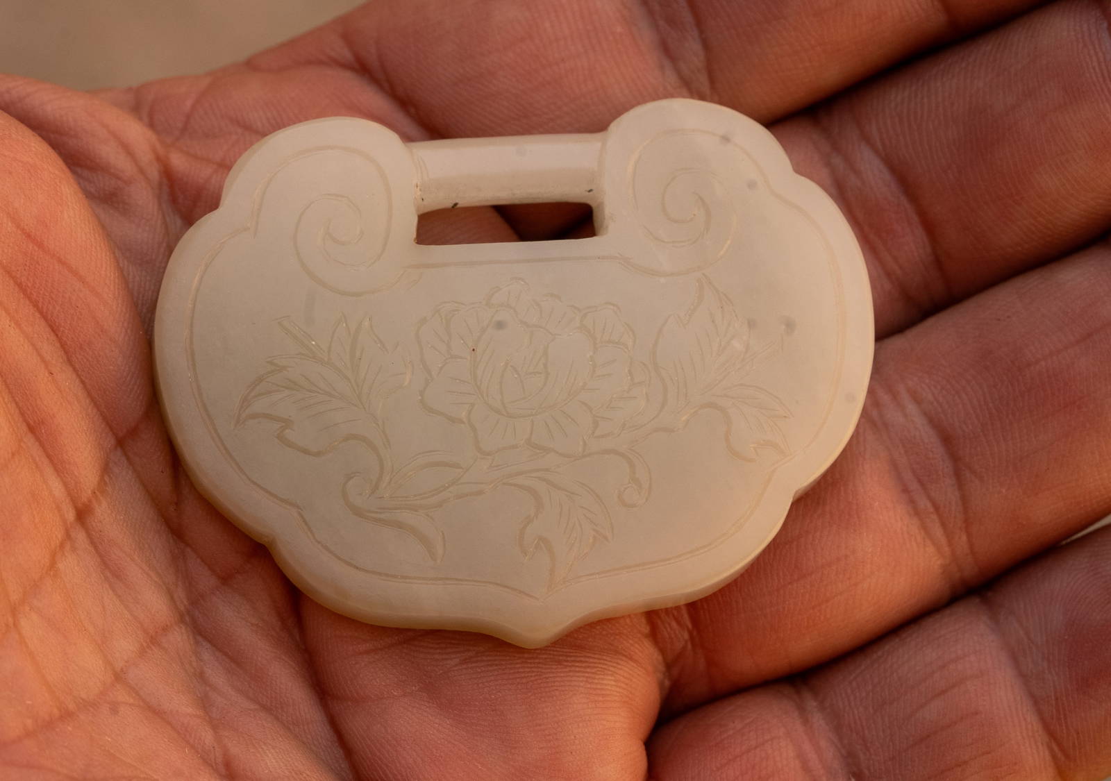 White Jade Lock - Signed W/ Export Tag Auction