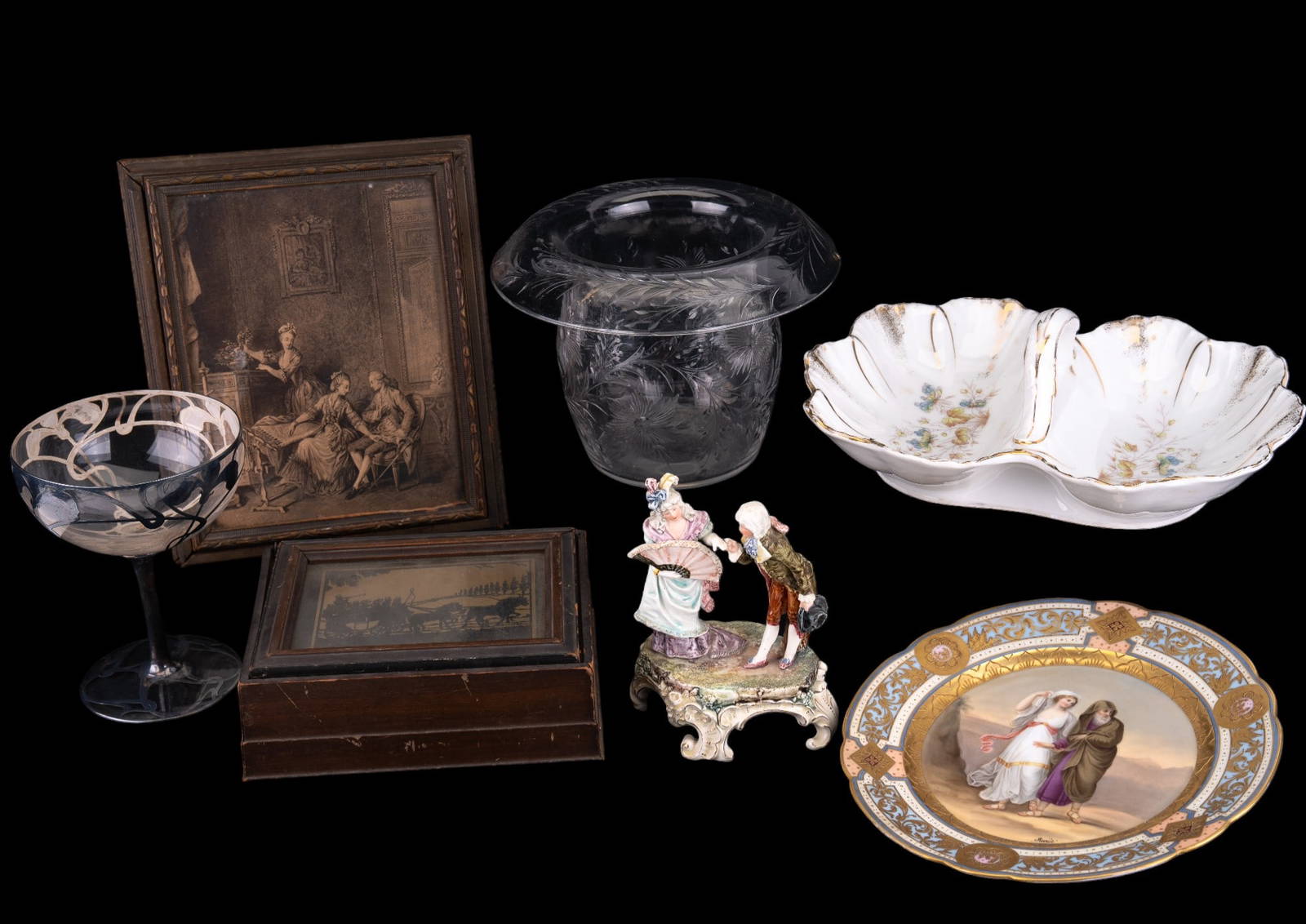 Kpm, Cut Glass, German Plate, Dresser Boxes & Dux Auction
