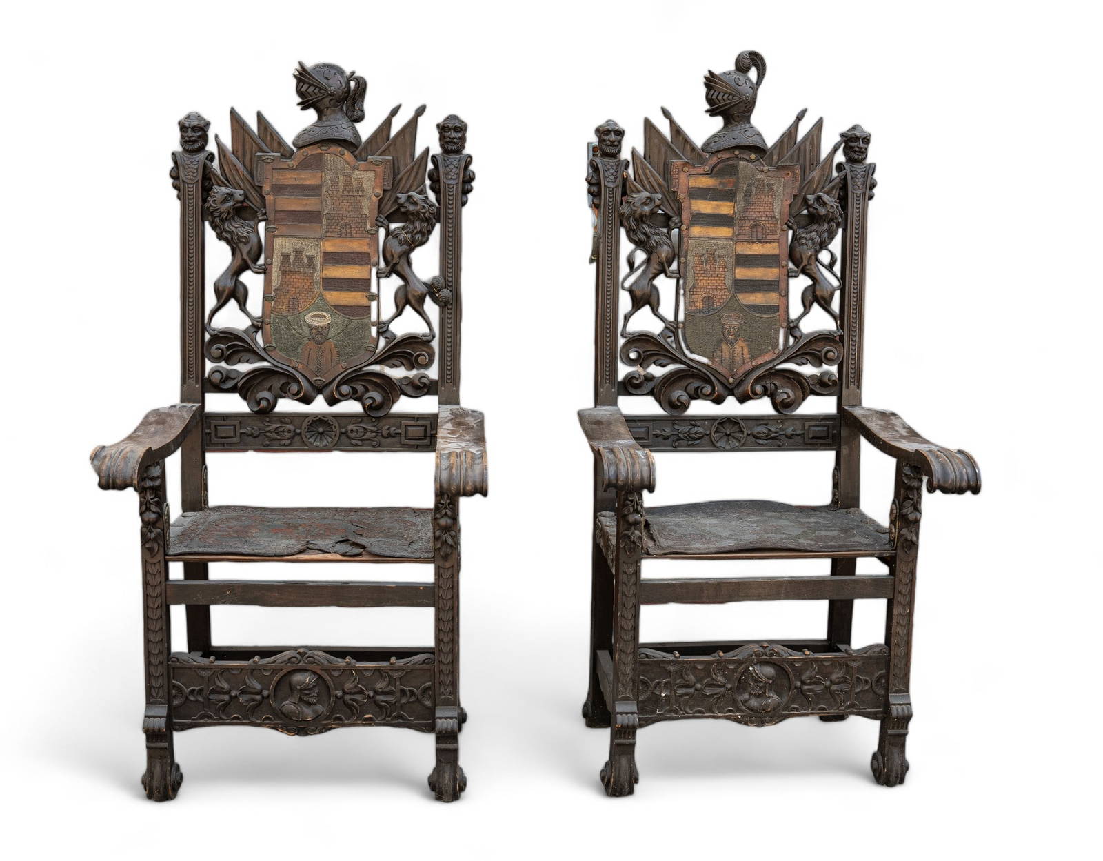 Pair Of Renaissance Style Family Crest Chairs Auction