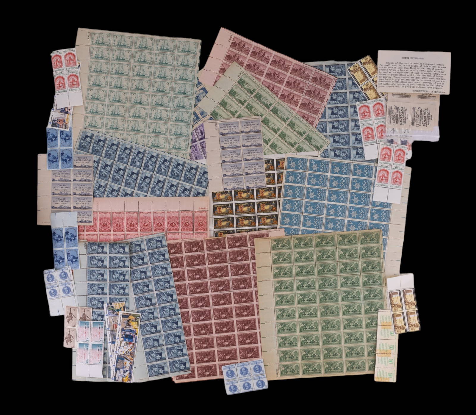 U.s. Stamp Sheets - Uncirculated 3, 4, 8 Cents Auction