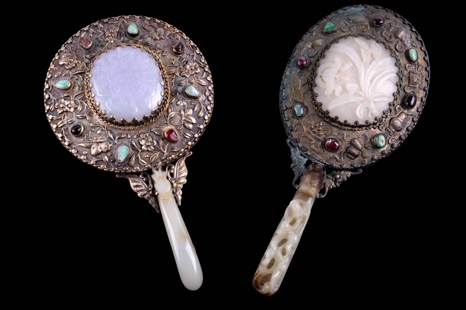 Chinese Jade Hand Mirrors W/ Jade Belt Hook Pieces Auction