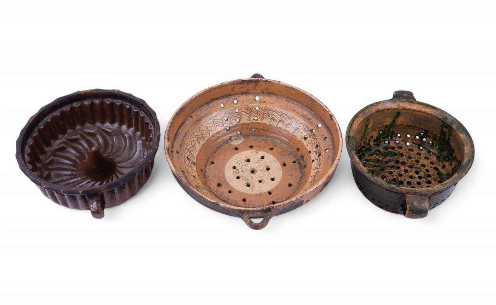Antique Redware Colanders & Cake Mold Auction