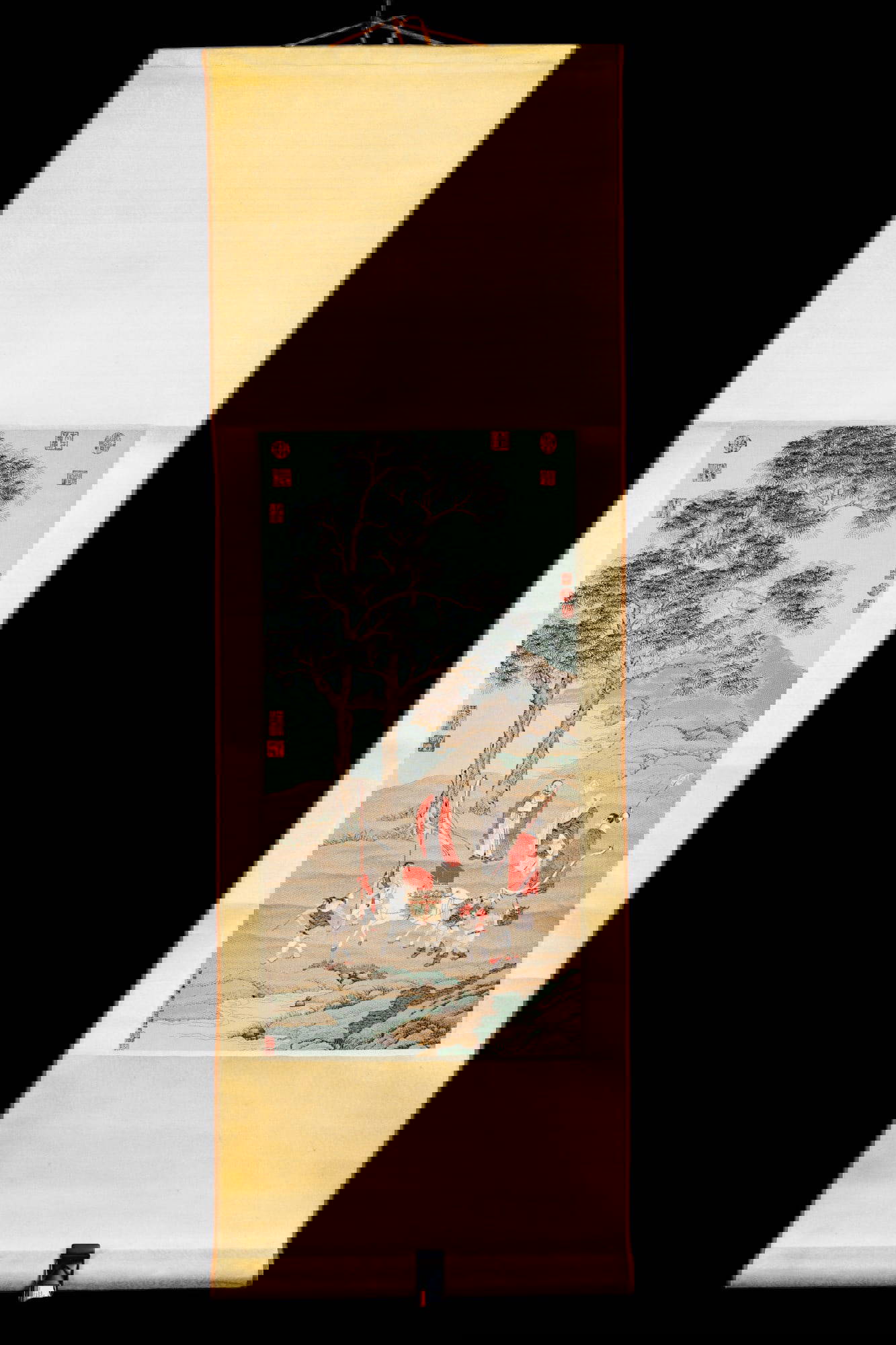 Chinese Silk Embroidery Hand Scroll, Many Chops Auction