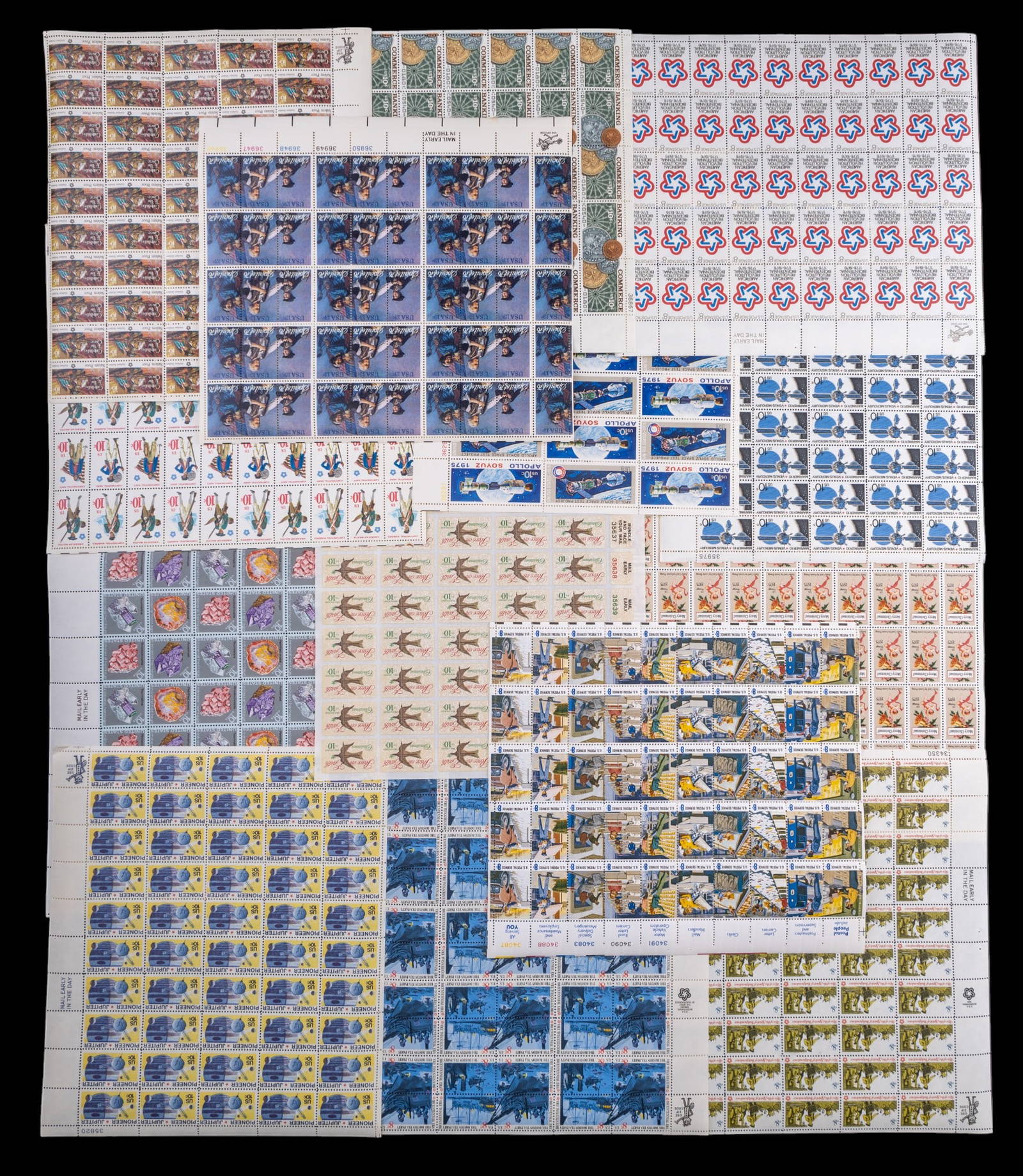 Vintage Us Stamp Sheets (14) Incl. Historic Auction