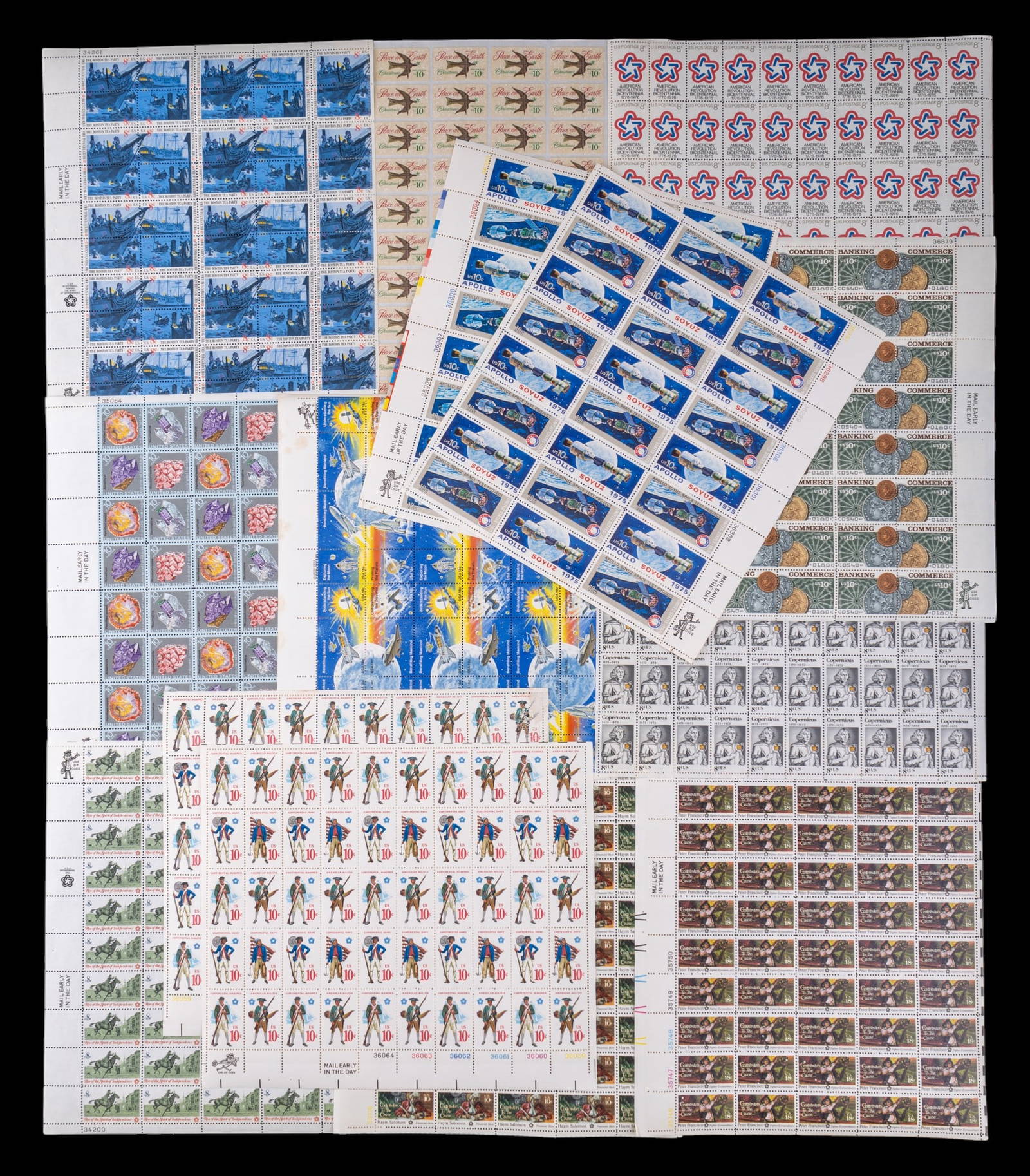 Vintage Us Stamp Sheets (14) Incl. Historic Auction
