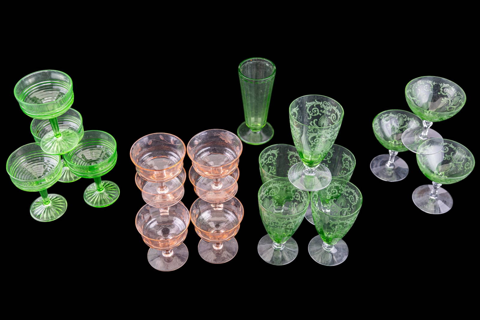Uranium And Rose Depression Glass Stemware Auction