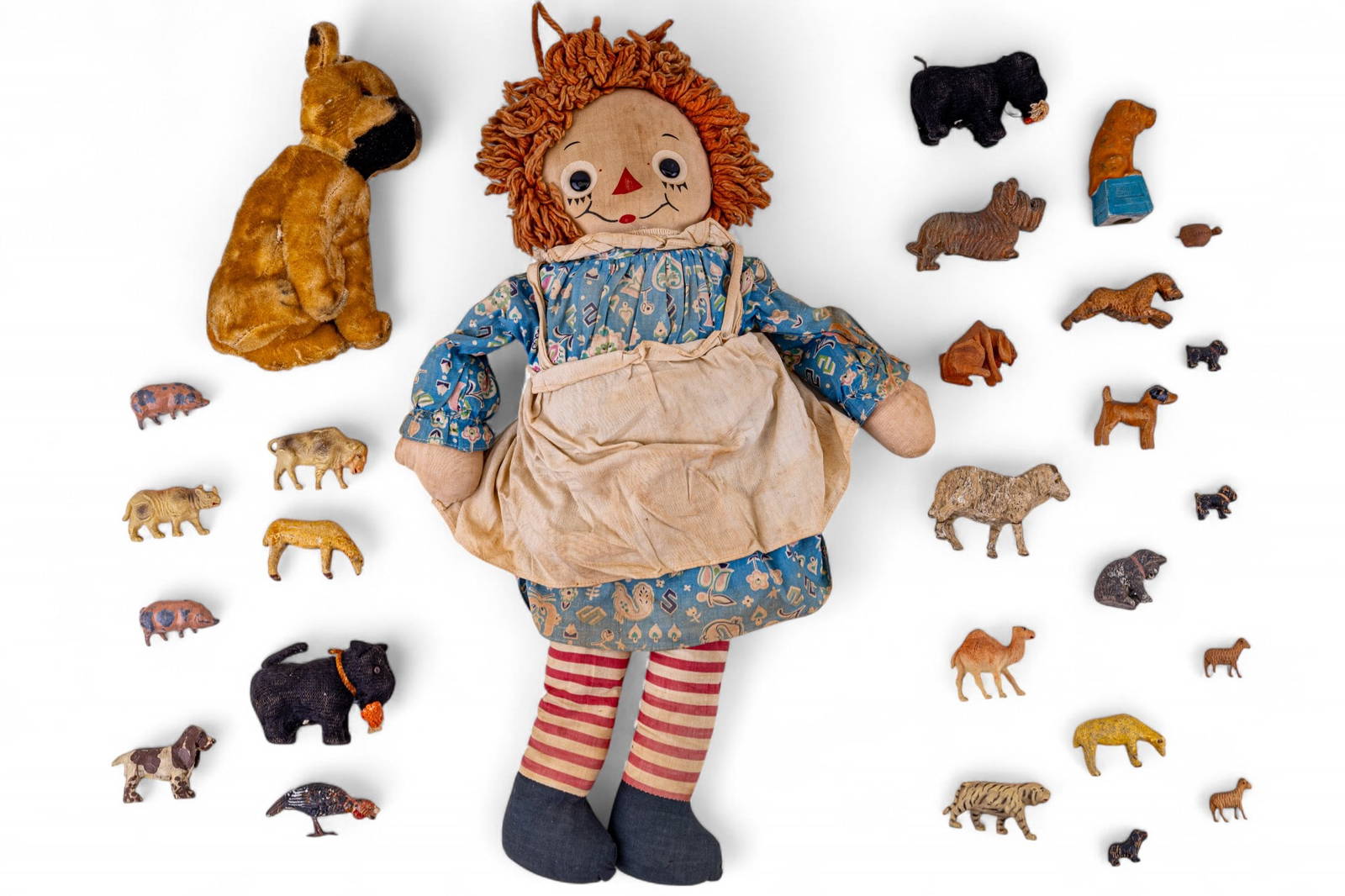 Early Raggedy Anne, Mohair Dog, Other Figurines Auction