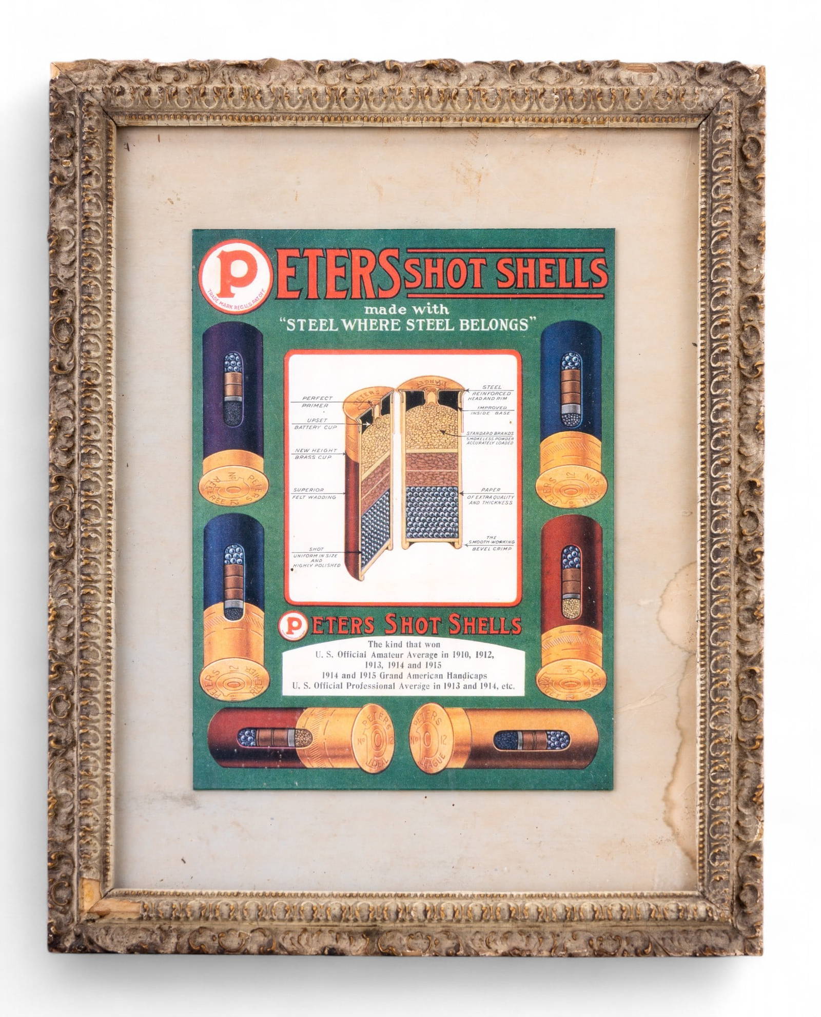Early 20th C Peters Shot Shells Framed Advertising Auction