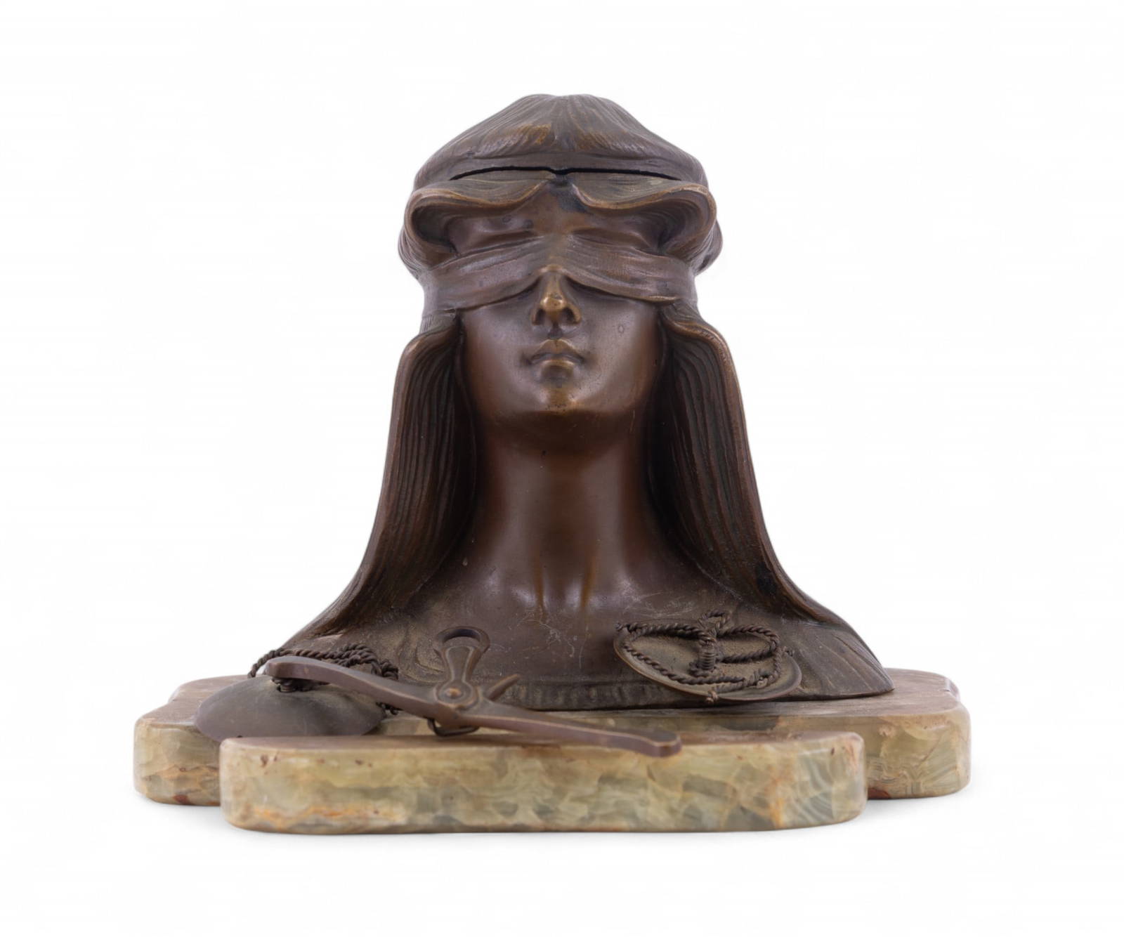 Lady Justice Figural Bronze Inkwell Auction