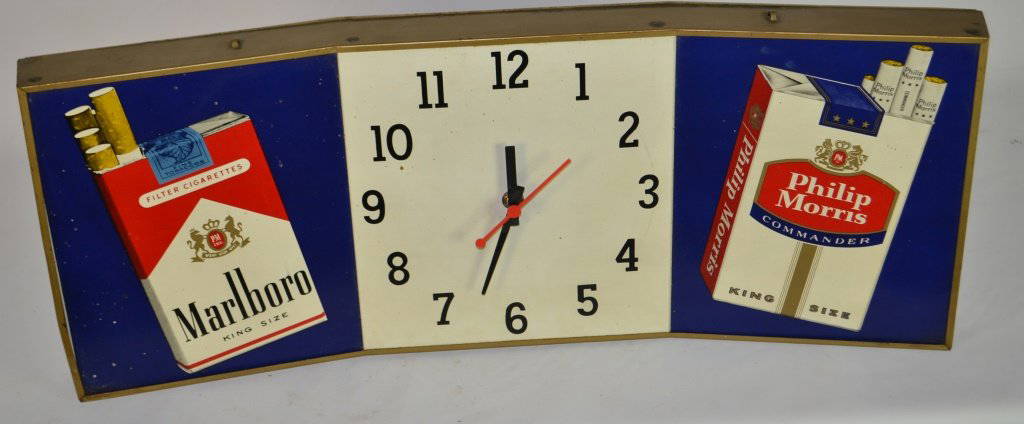 Mid Century Tin Philip Morris / Marlboro Clock