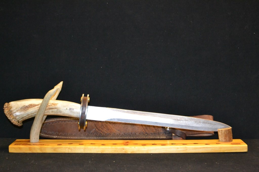 Silver Stag Roman Damascus Short Sword Stag Stand
