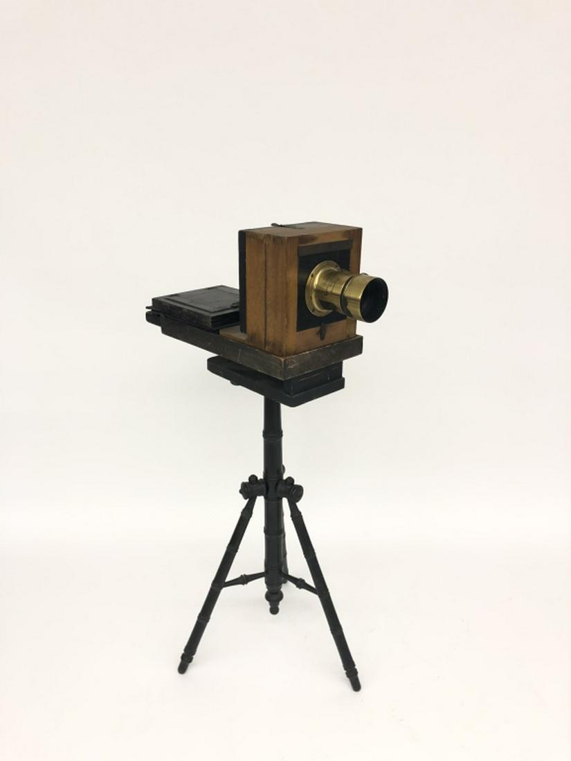 Early Wooden Camera With Tripod