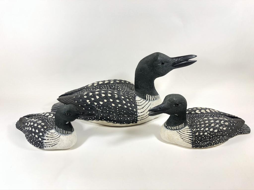 3 Hand Carved And Painted Contemporary Loons