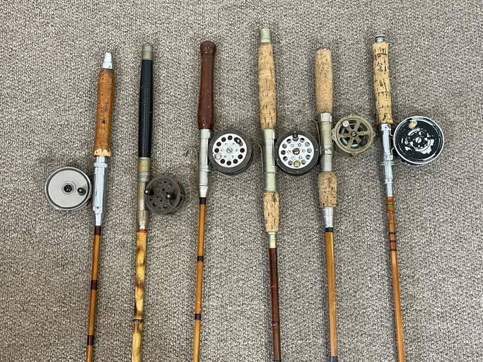 6 Vintage Bamboo Fishing Rods With Reels