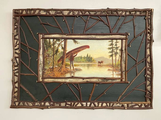 Robert Stump Oil Painting W/ Moose & Guide