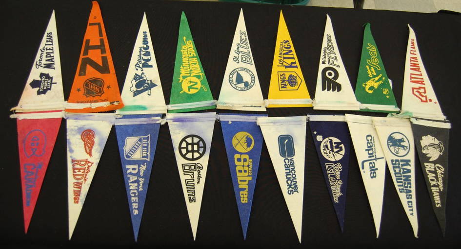 Eighteen 9 1/2" Nhl And Hockey Felt Pennants