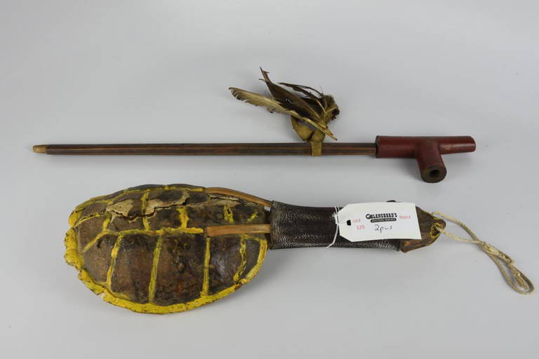 Native American Turtle Shell Rattle & Peace Pipe