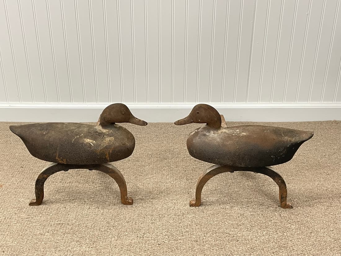 Pair Of Duck Andirons Marked Richard Clancey Auction