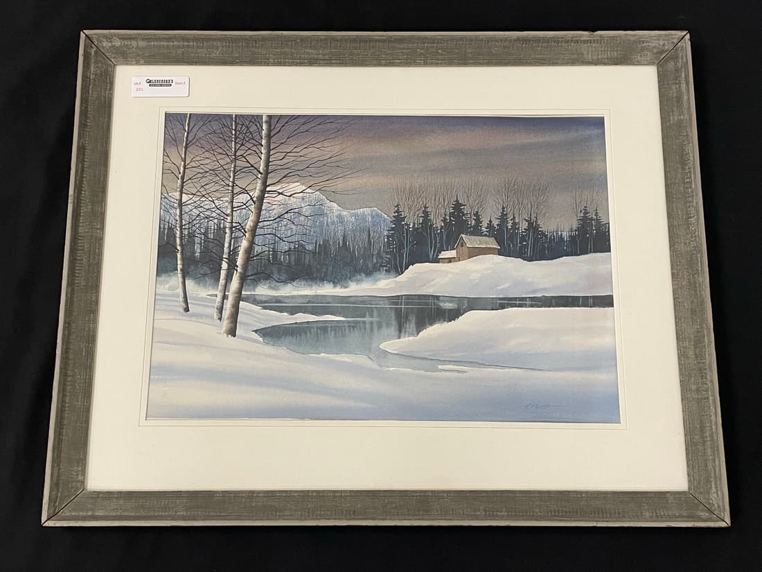 Robert Plumb Adirondack Winter Scene Watercolor Auction