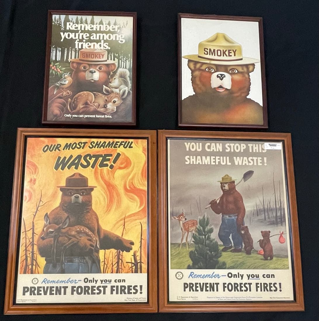 4 Original Smokey The Bear Framed Posters Auction