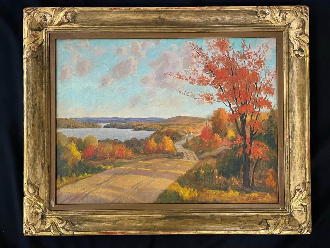 Tom Stone Oil On Canvas Fall Country Road Auction